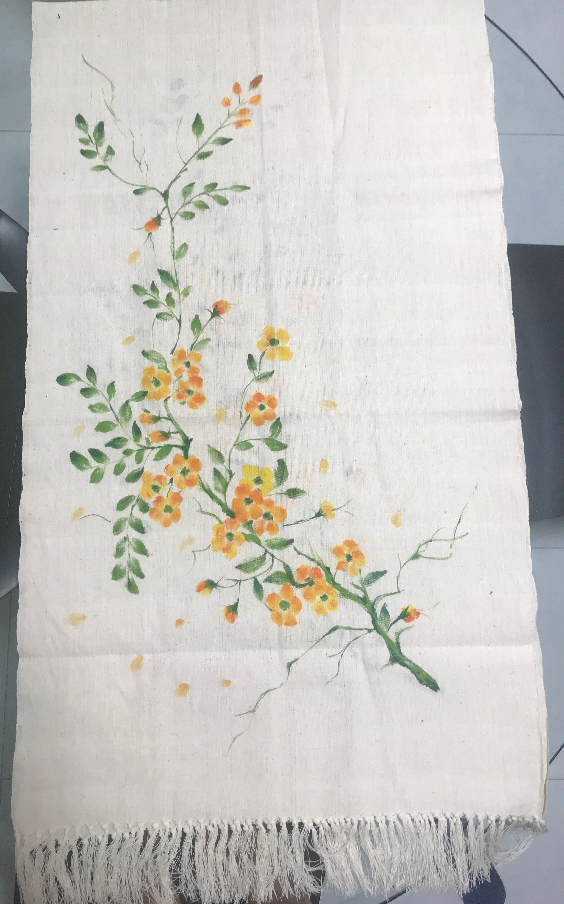 Beautiful Cotton Shawl With Hand Drawn Flowers - Etsy