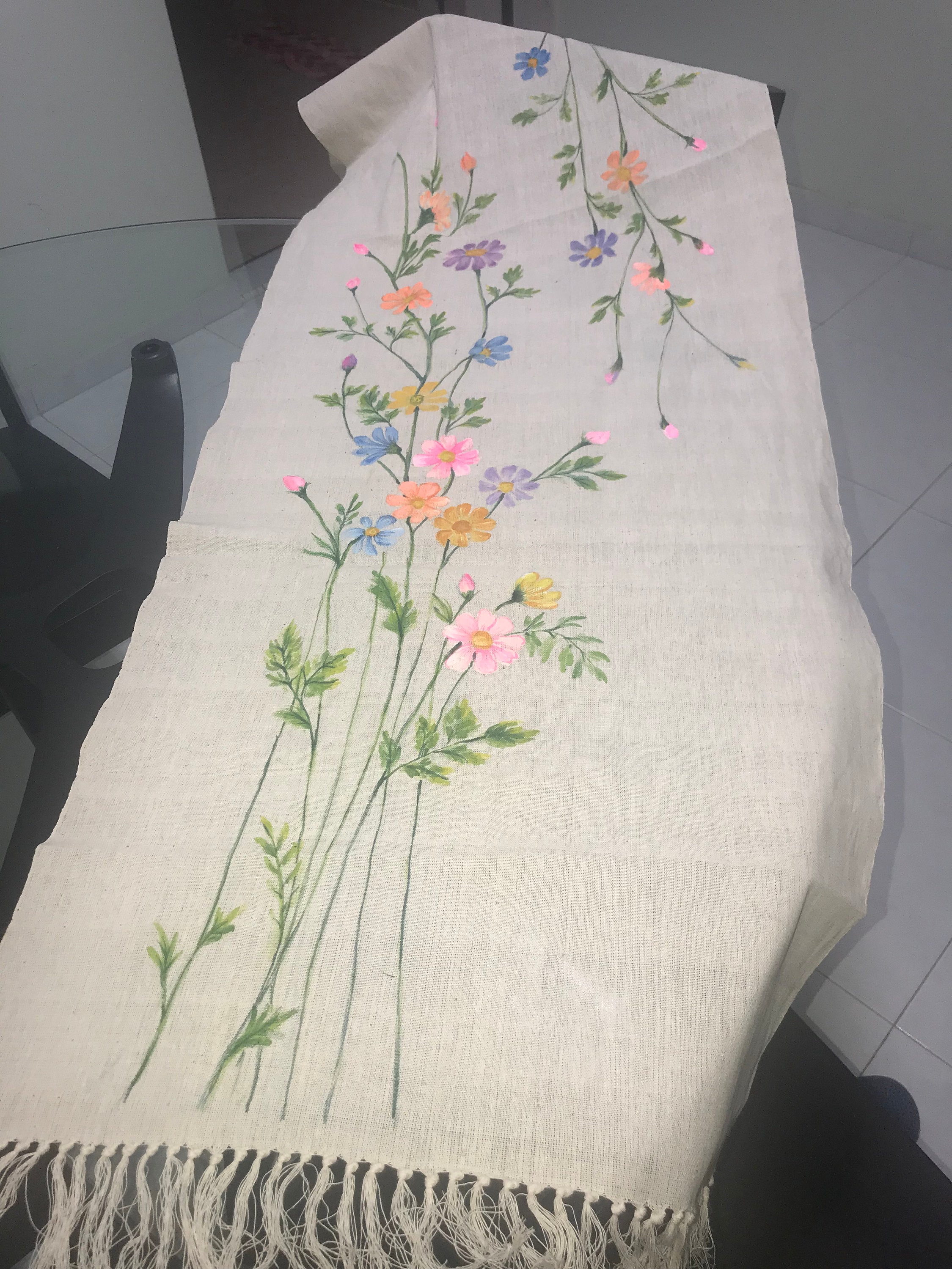 Beautiful Cotton Shawl With Hand Drawn Flowers - Etsy