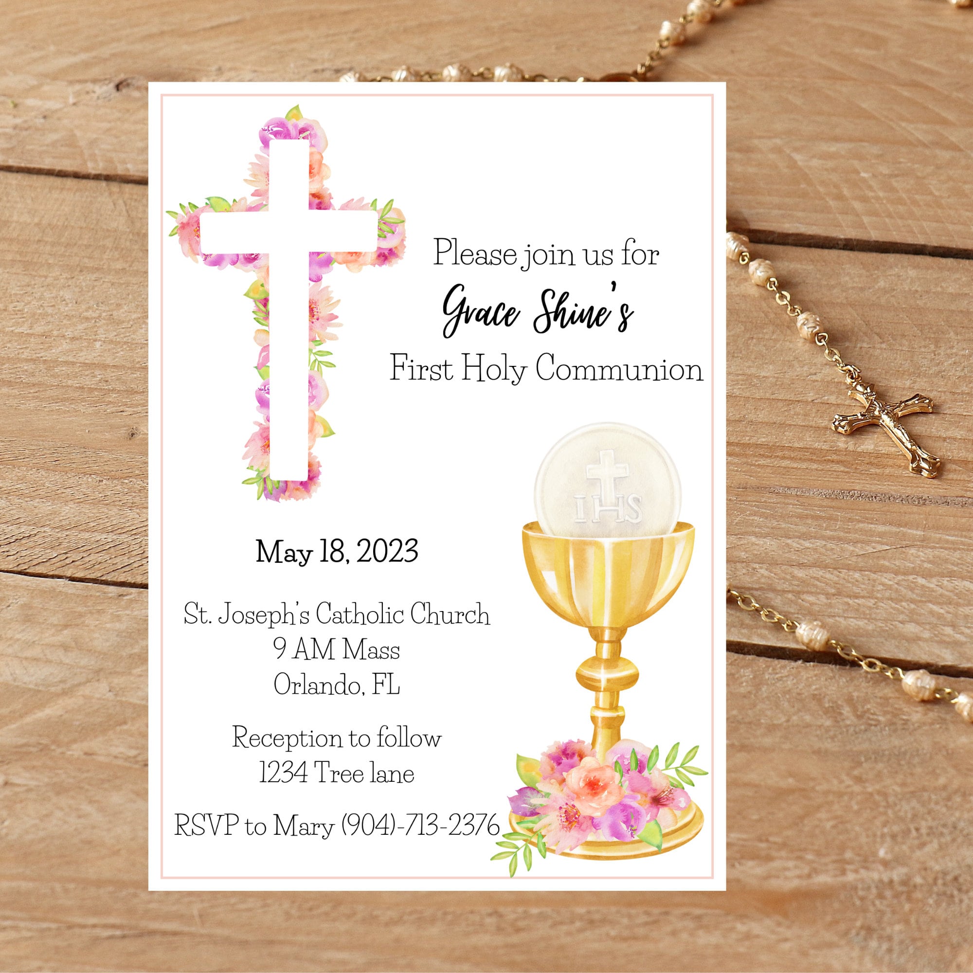 First Communion Invitation Girl Floral 1st Communion Invite Digital ...