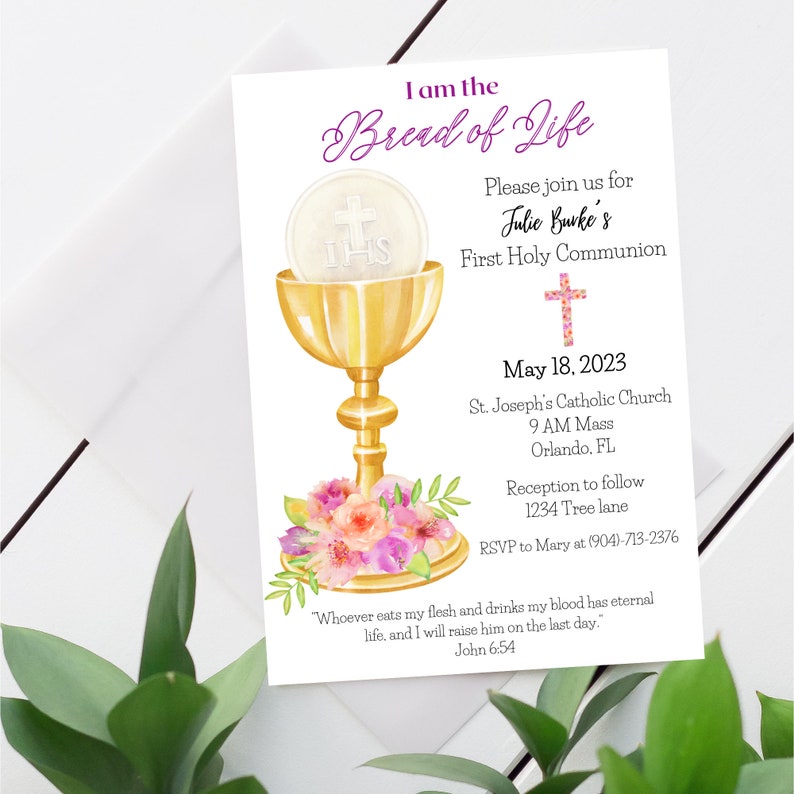 First Communion Invitation Girl - Floral 1st Communion Invite - First ...
