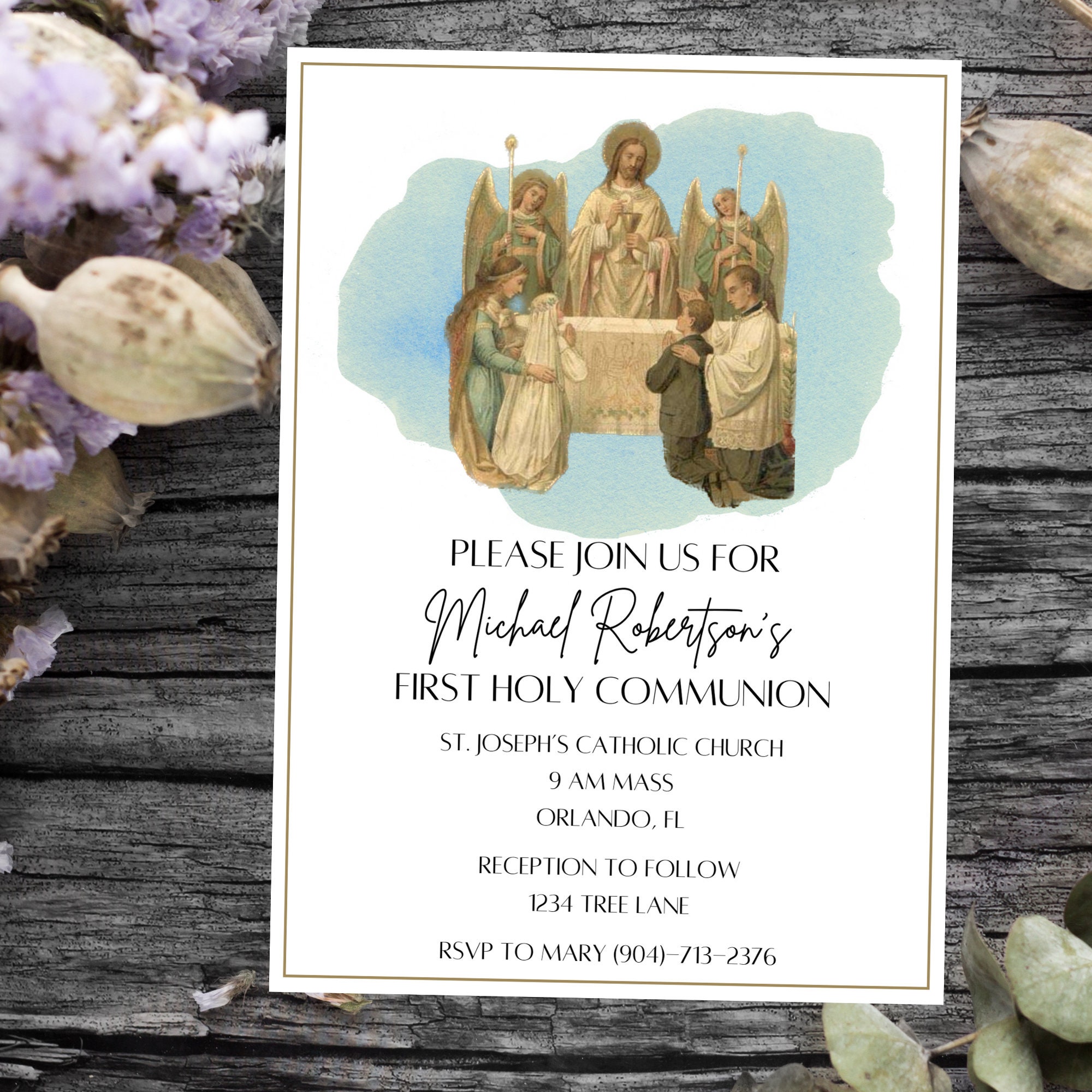 First Holy Communion Invitation Traditional Last Supper Painting ...