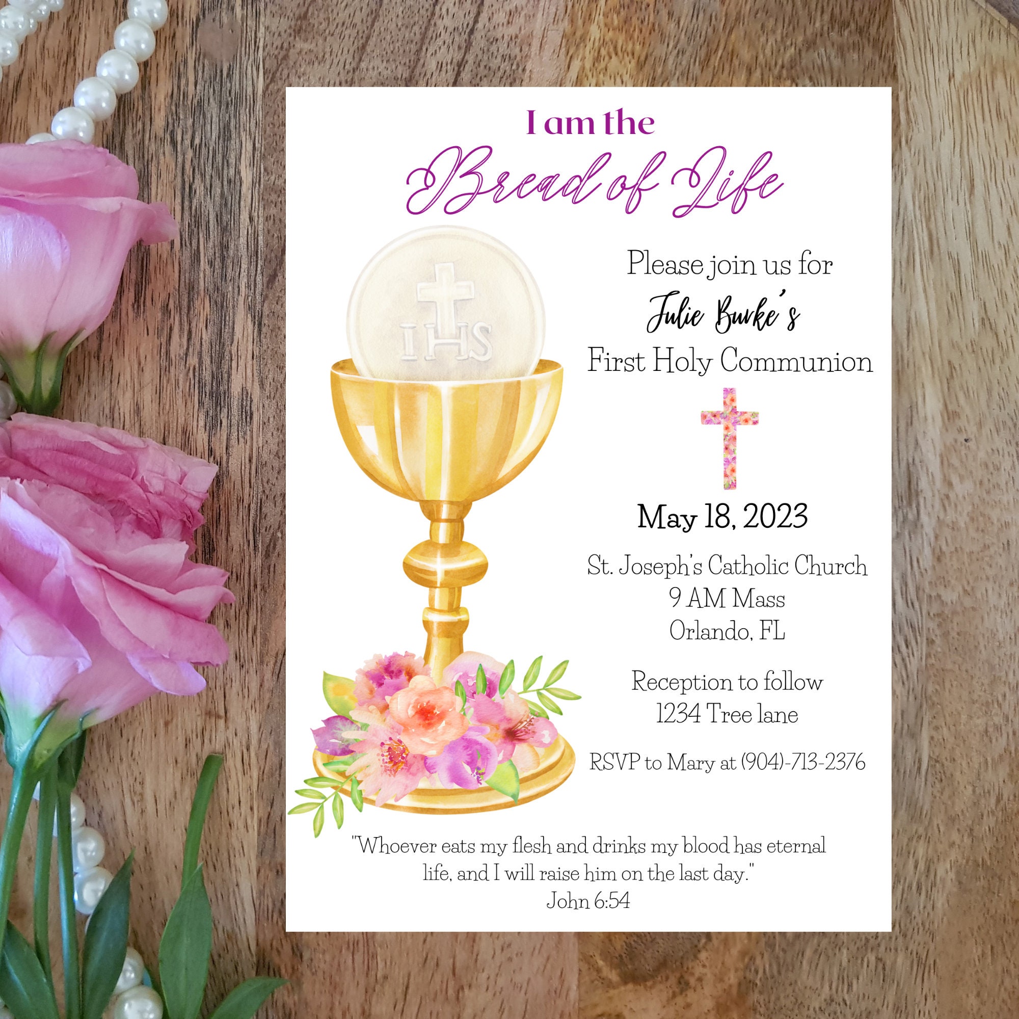 First Communion Invitation Girl - Floral 1st Communion Invite - First ...