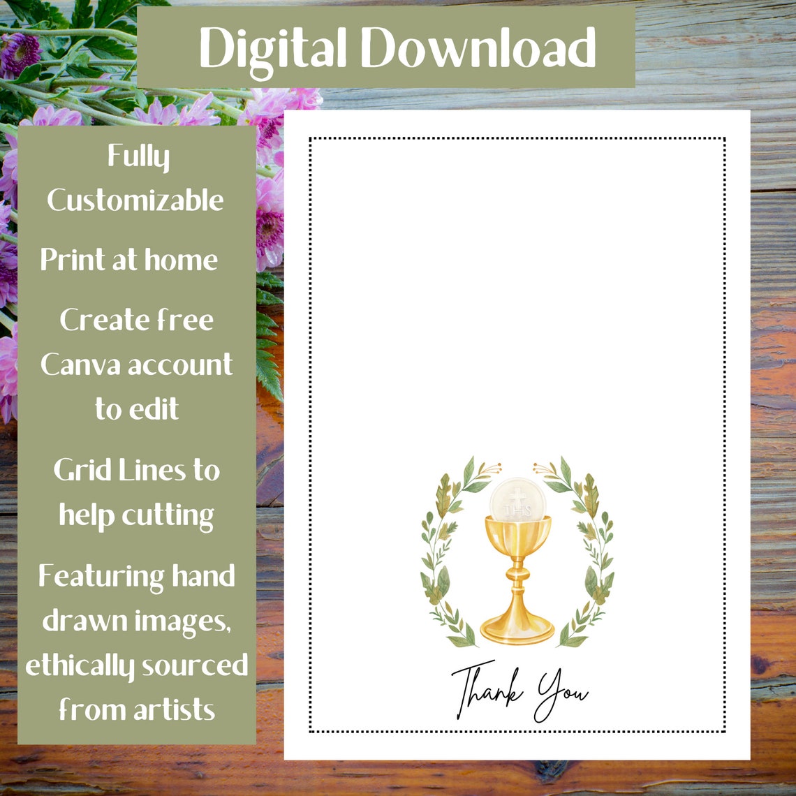 First Communion Thank You Card - 5" by 7" Digital Download Thank You ...