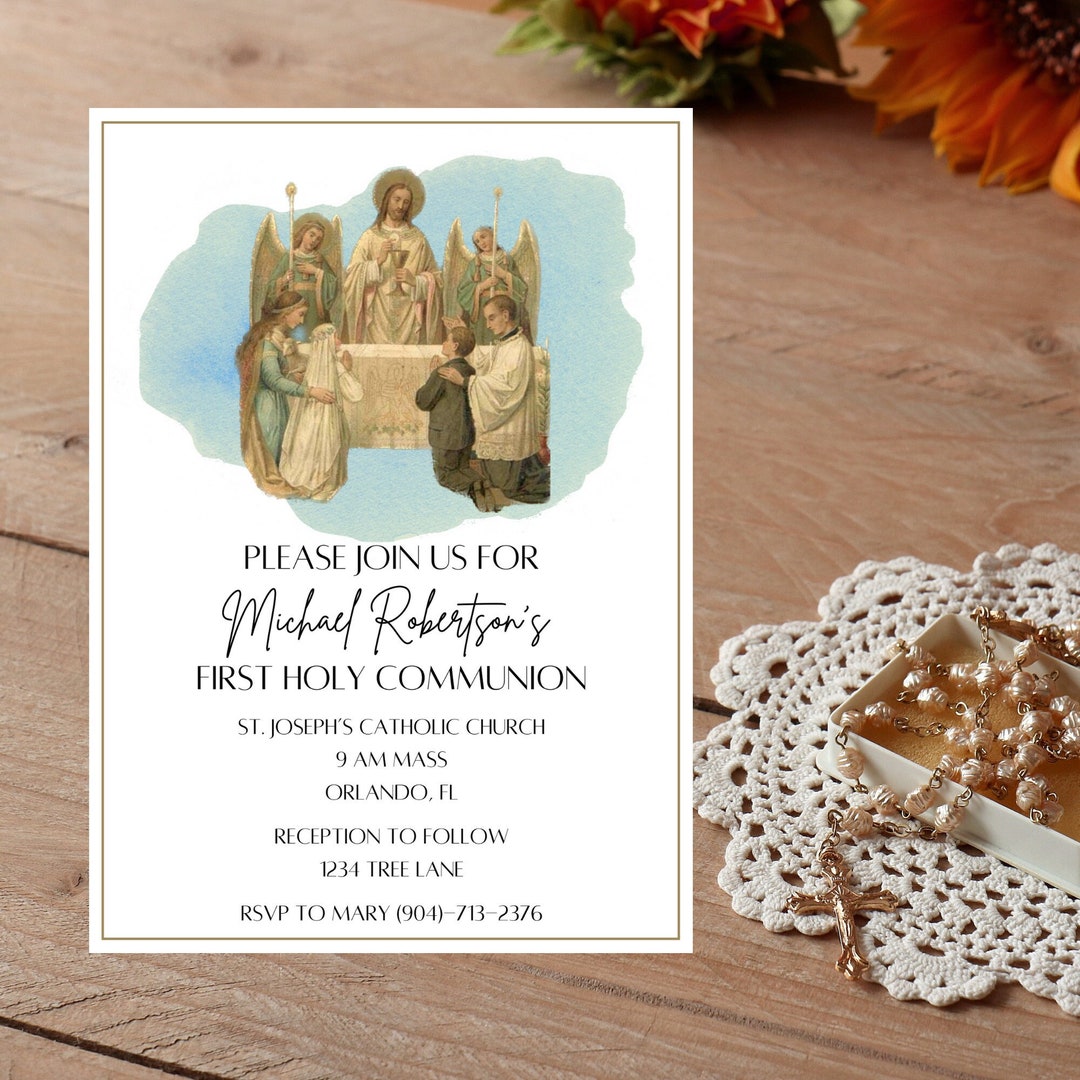 First Holy Communion Invitation - Traditional Last Supper Painting ...