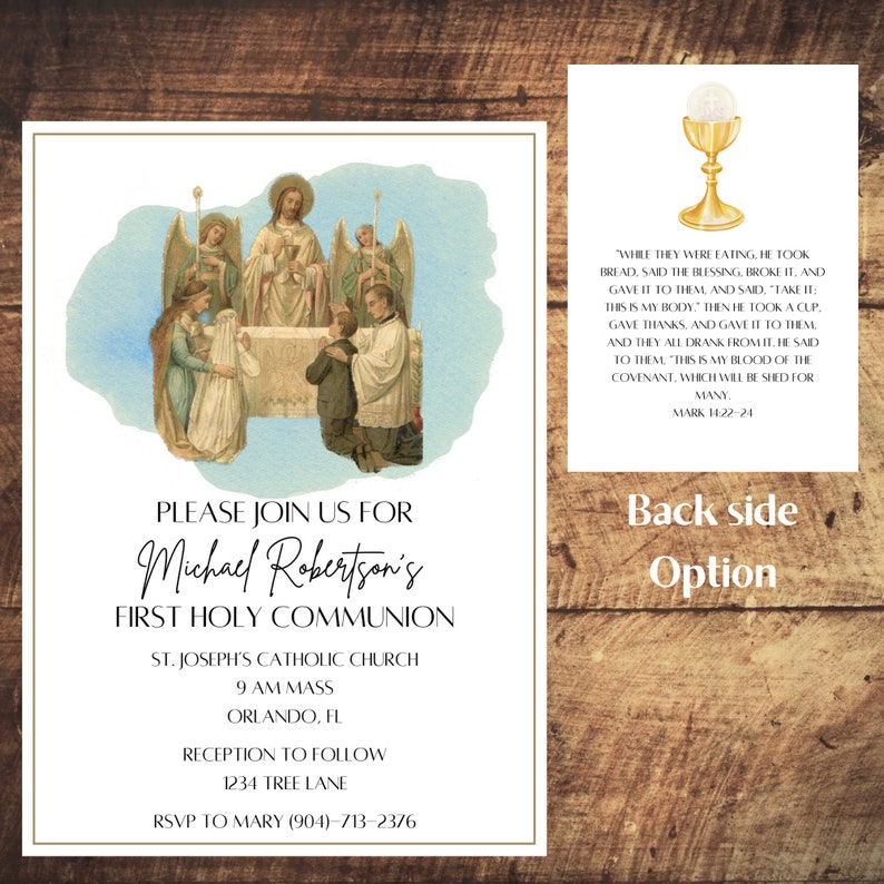 First Holy Communion Invitation - Traditional Last Supper Painting ...