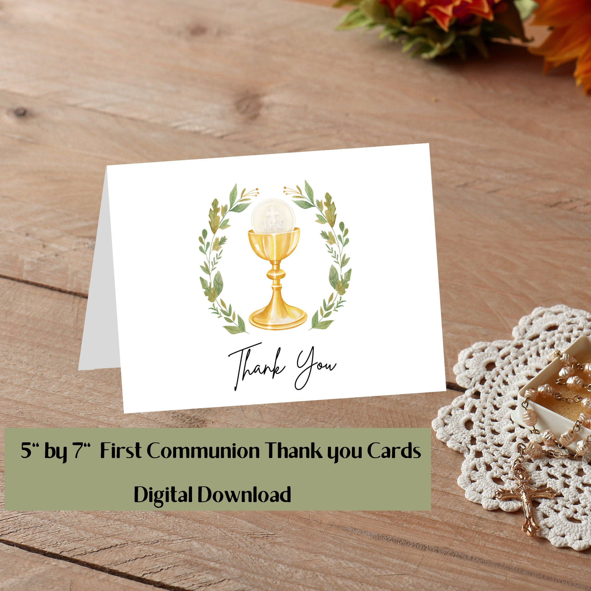 First Communion Thank You Card - 5" by 7" Digital Download Thank You ...