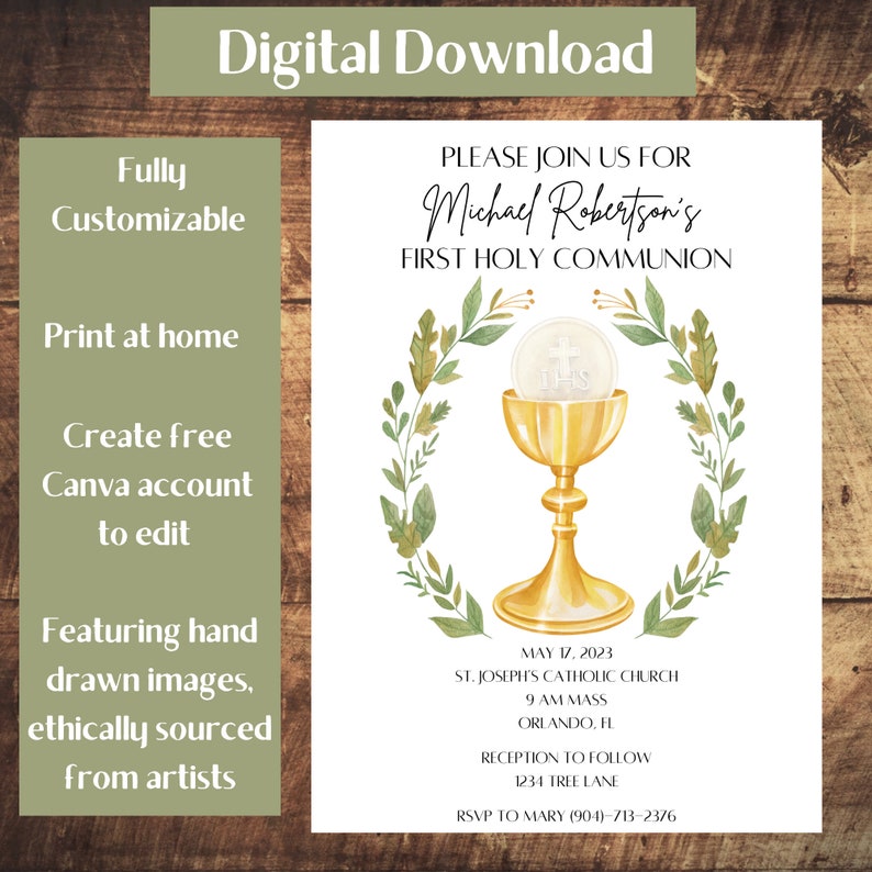 Traditional First Communion Invitation - First Holy Communion - 1st ...
