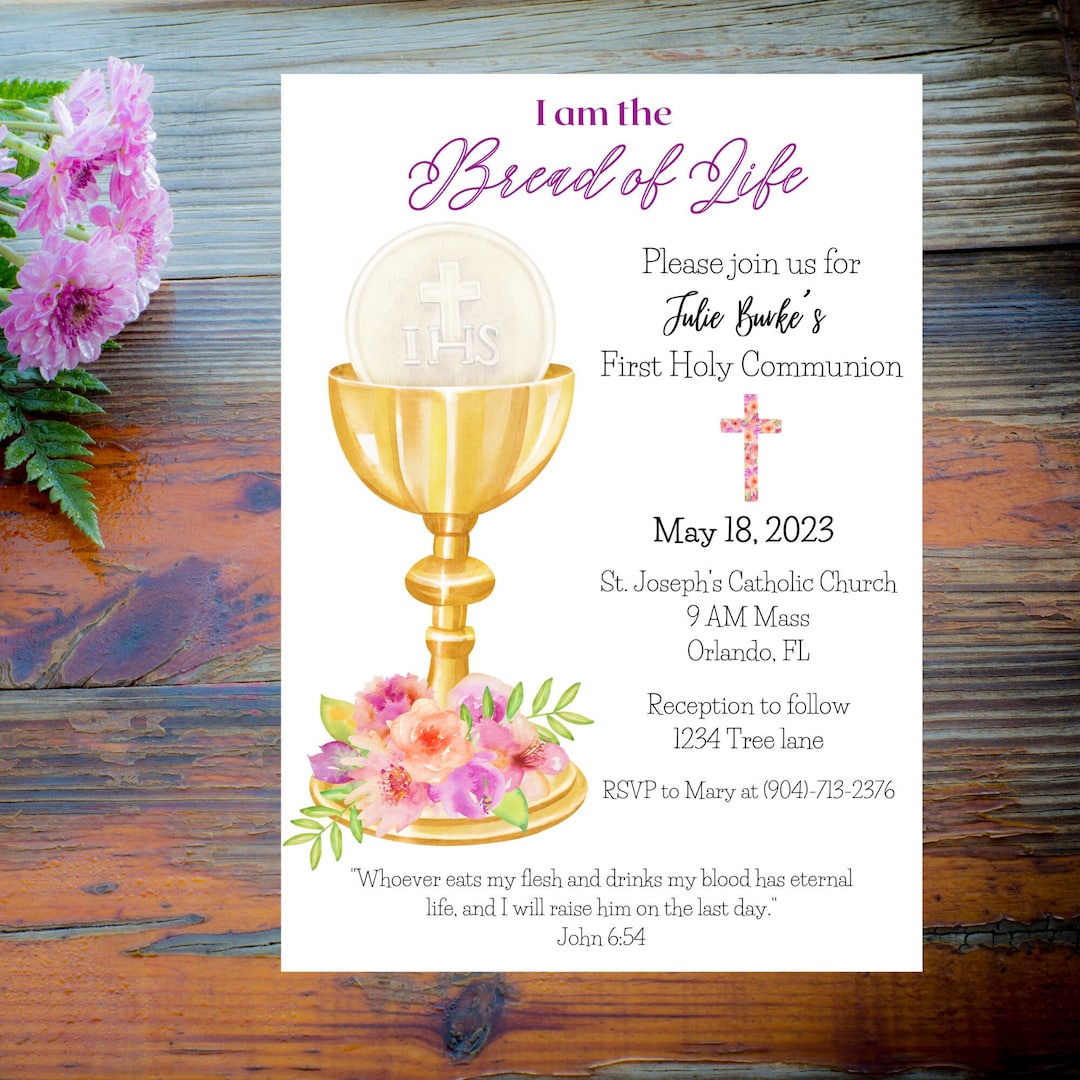 First Communion Invitation Girl - Floral 1st Communion Invite - First ...