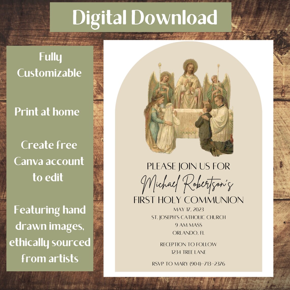 Traditional First Communion Invitation 1st Holy Communion Invite ...