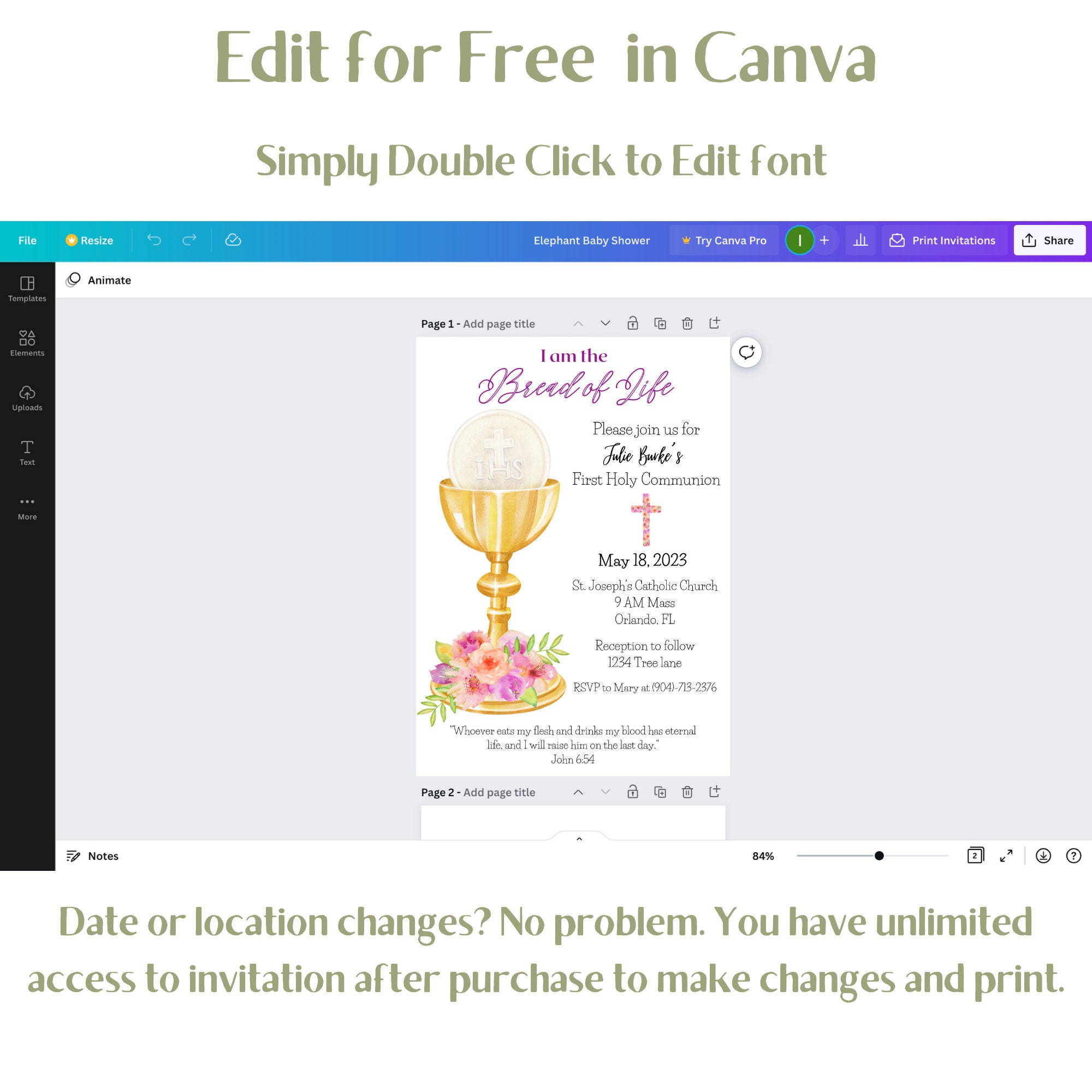 First Communion Invitation Girl - Floral 1st Communion Invite - First ...