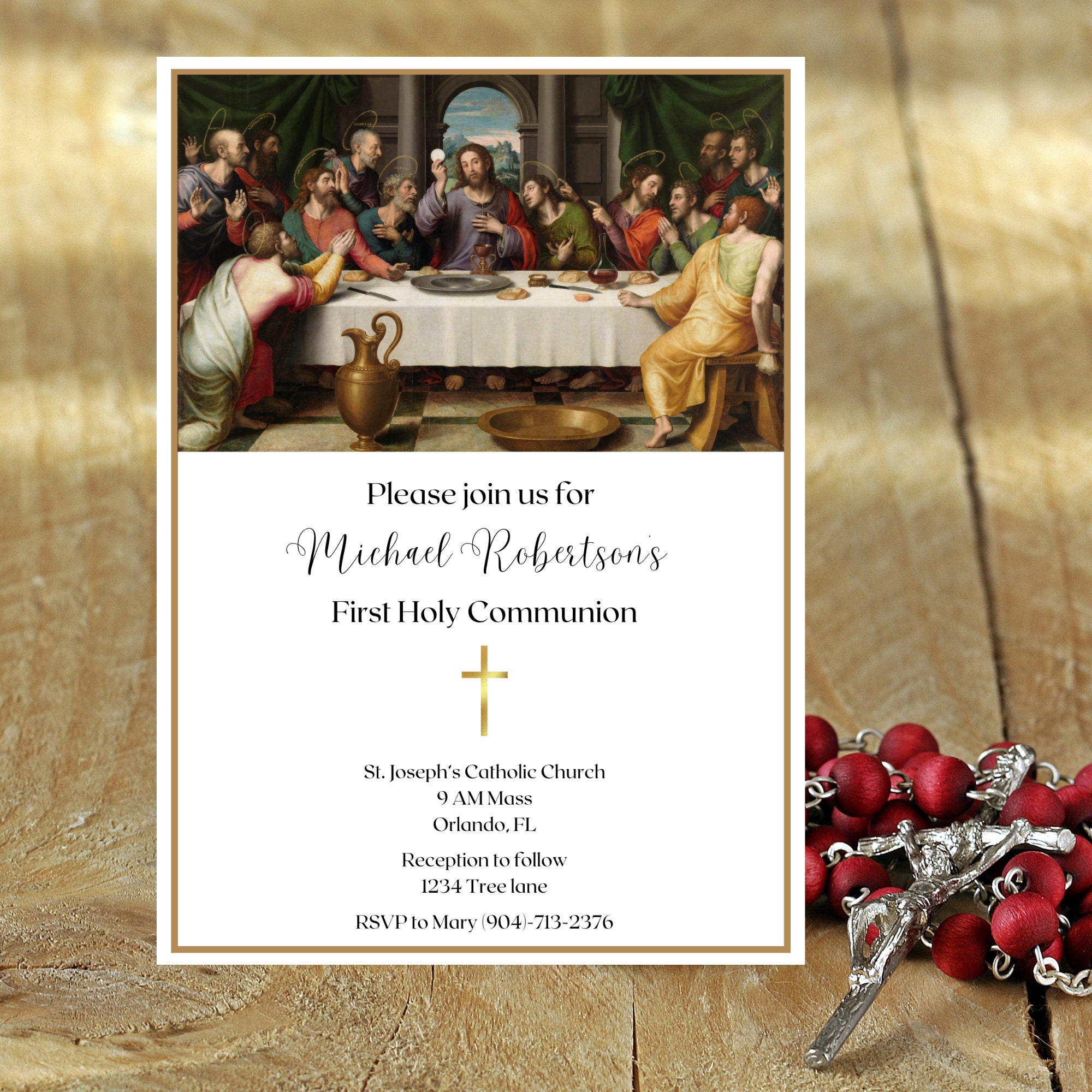 First Holy Communion Invitation - Last Supper - Digital Download ...