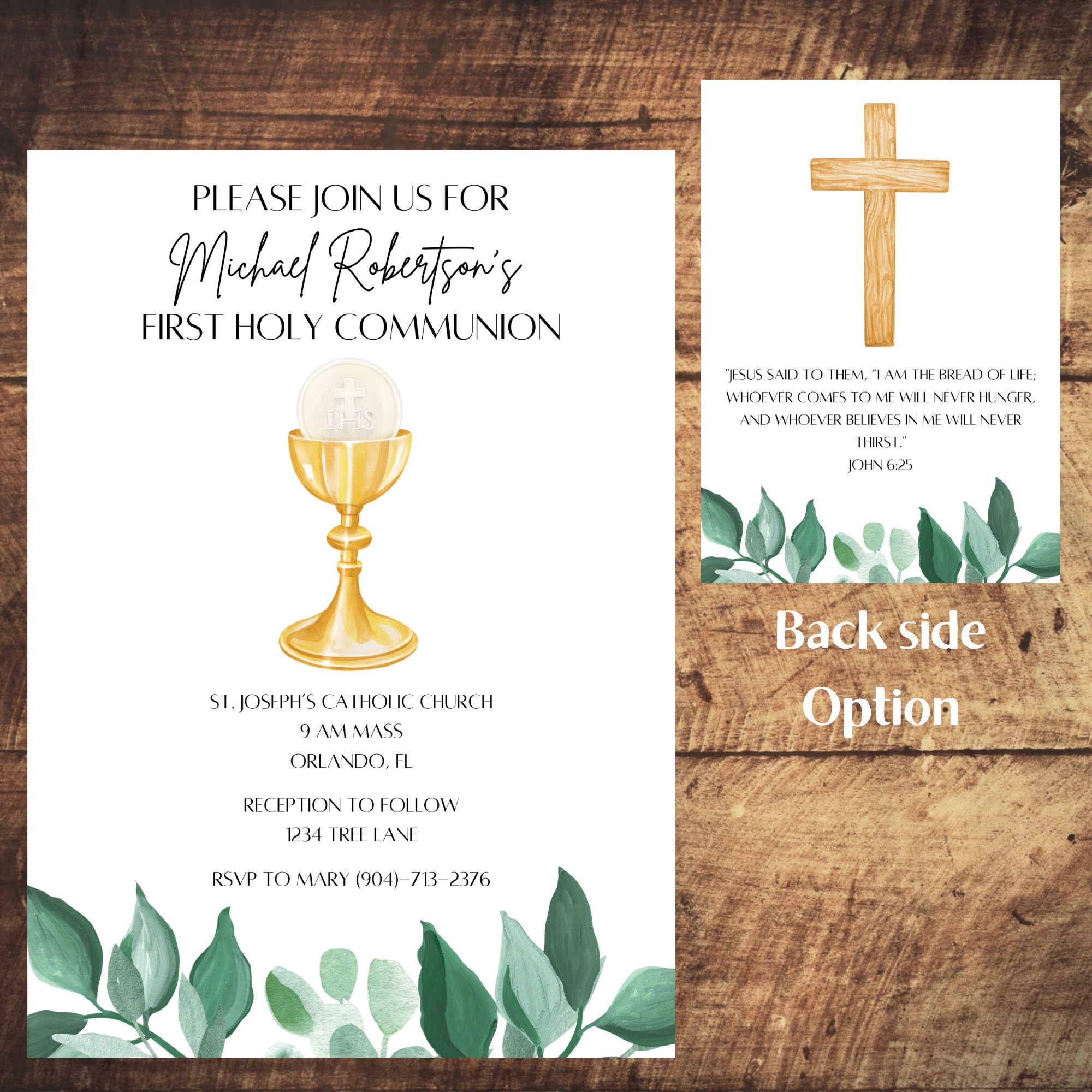 First Communion Invitation With Greenery 1st Communion Invite ...
