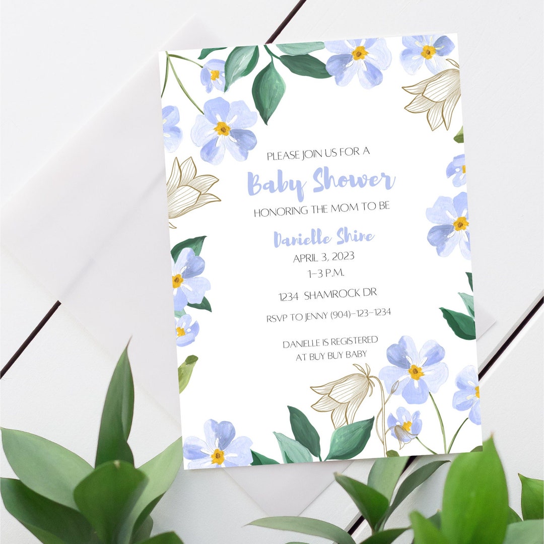Blue Floral Watercolor Baby Shower Invitation - Digital Download Baby ...