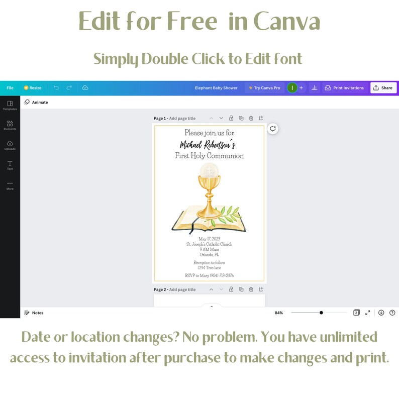 First Holy Communion Invitation Digital Download 1st Communion Invite ...