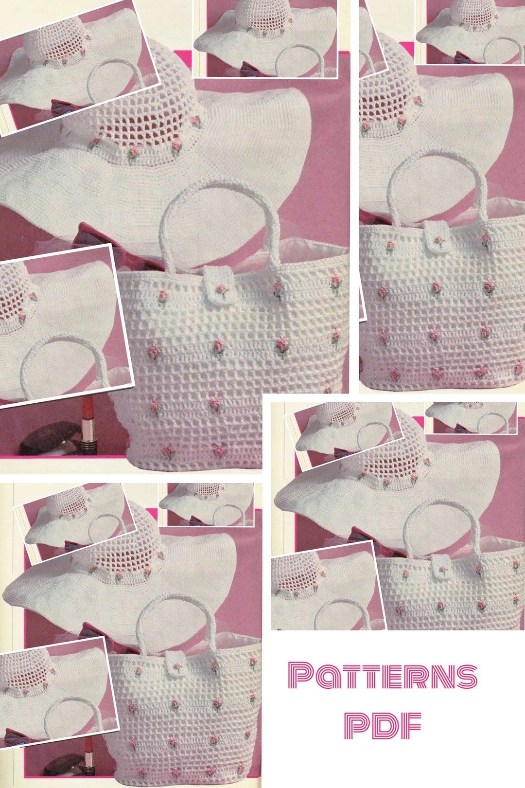 Special Offer.model Set.white Cotton Crochet Beach Hat and Bag, for ...
