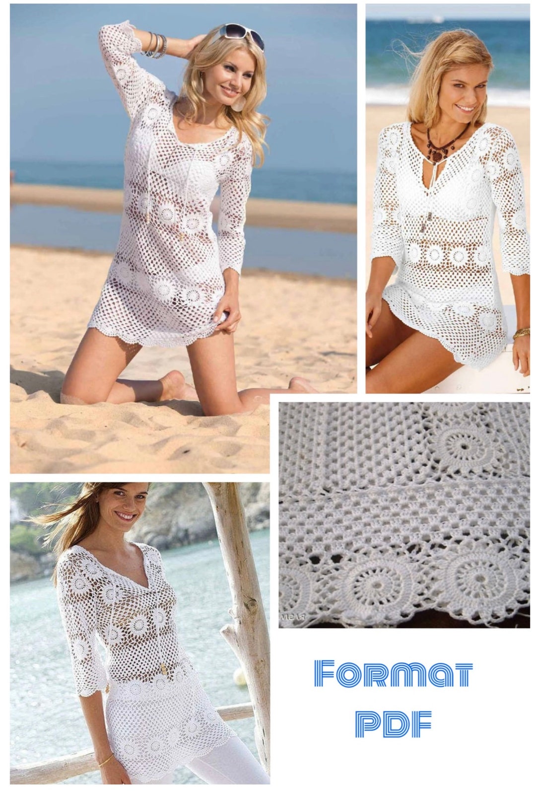 Crochet White Cotton Lace Tunic Dress Model. Schemes, International ...