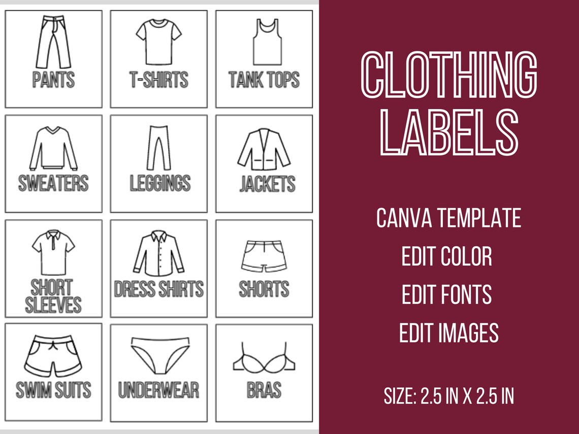 Printable Kids Clothing Labels Dresser Drawers Closet Storage Labels ...