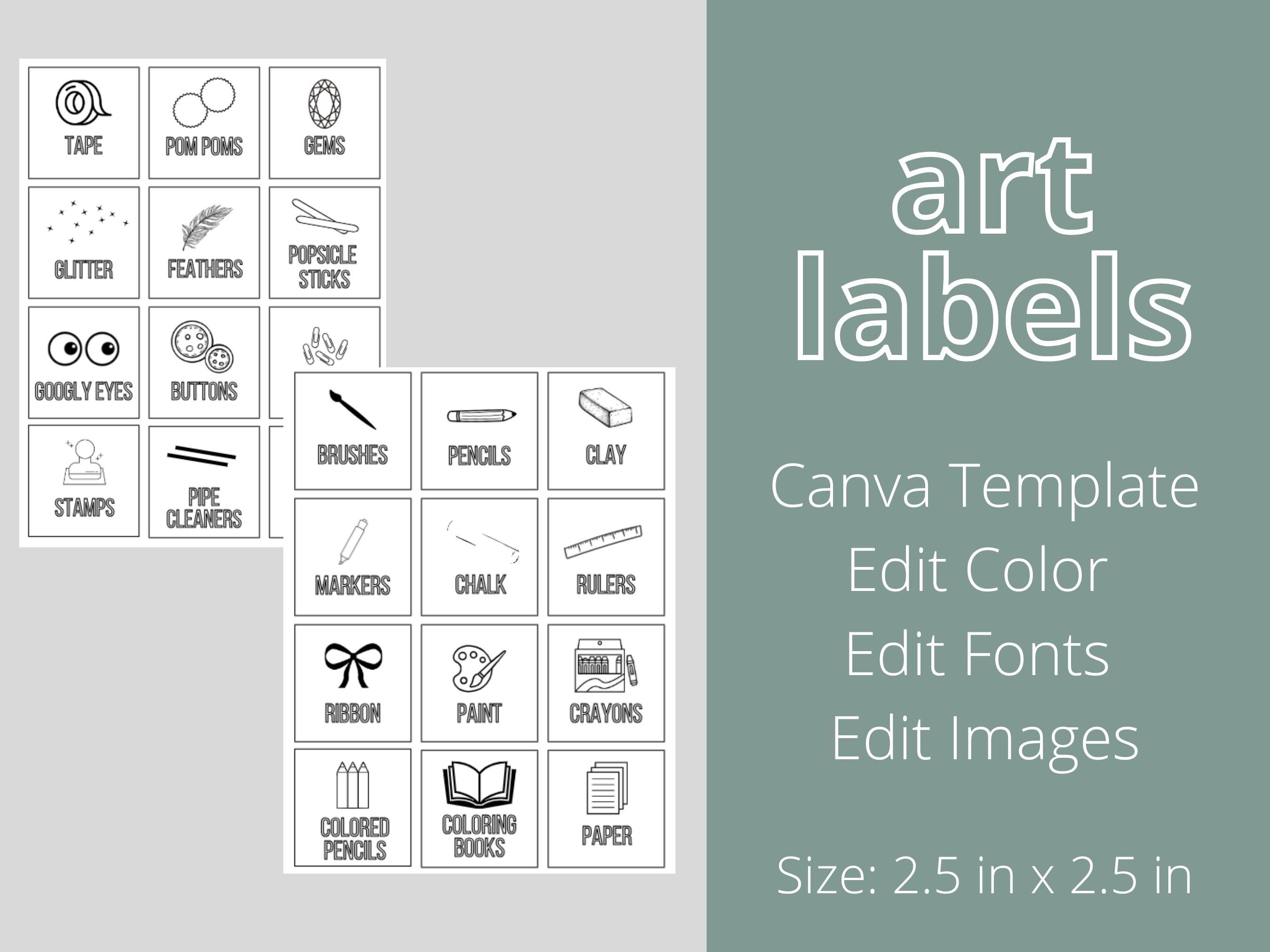 Printable Art Labels, Art Supply Labels, Craft Organization, Art ...