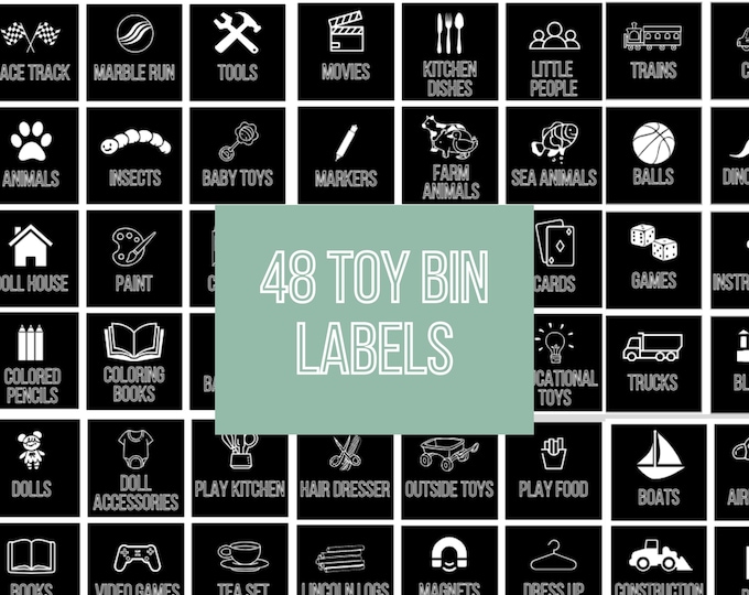 Printable + Editable Toy Bin Storage Labels Set 1, Minimalist Playroom ...