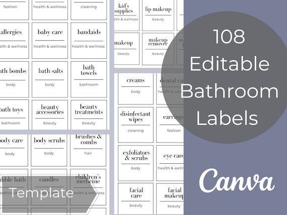 Bathroom Labels / Bathroom Label/ Labels / Canva Labels - Etsy
