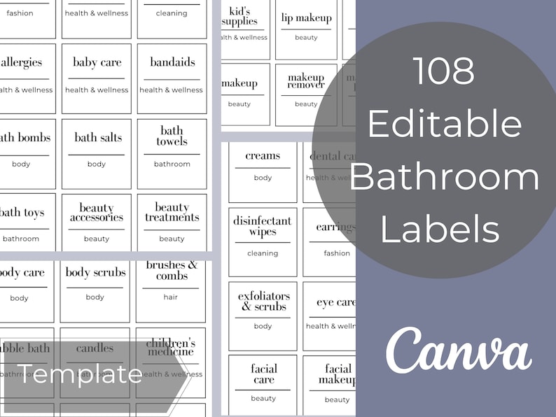 Bathroom Labels / Bathroom Label/ Labels / Canva Labels Template ...