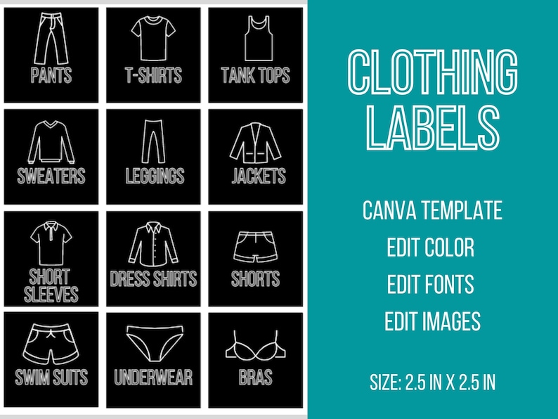 Printable Kids Clothing Labels Dresser Drawers Closet Storage Labels ...