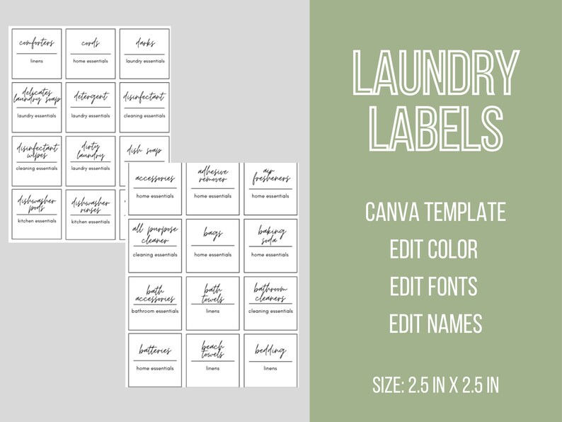 Laundry Room Labels/ Editable Laundry Container Labels/ Laundry Room ...
