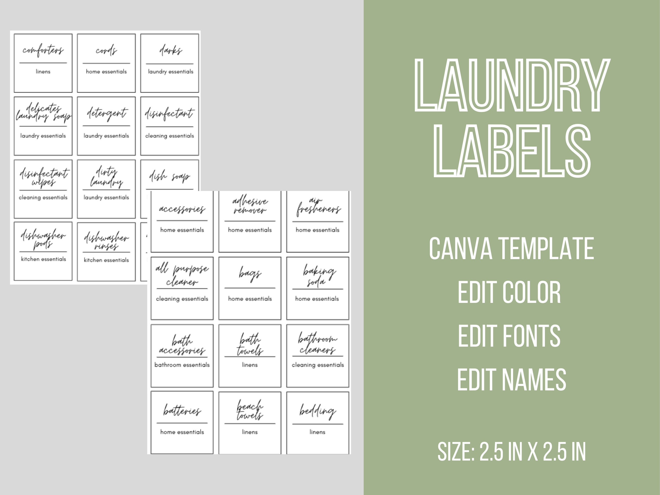 Laundry Room Labels/ Editable Laundry Container Labels/ Laundry Room ...