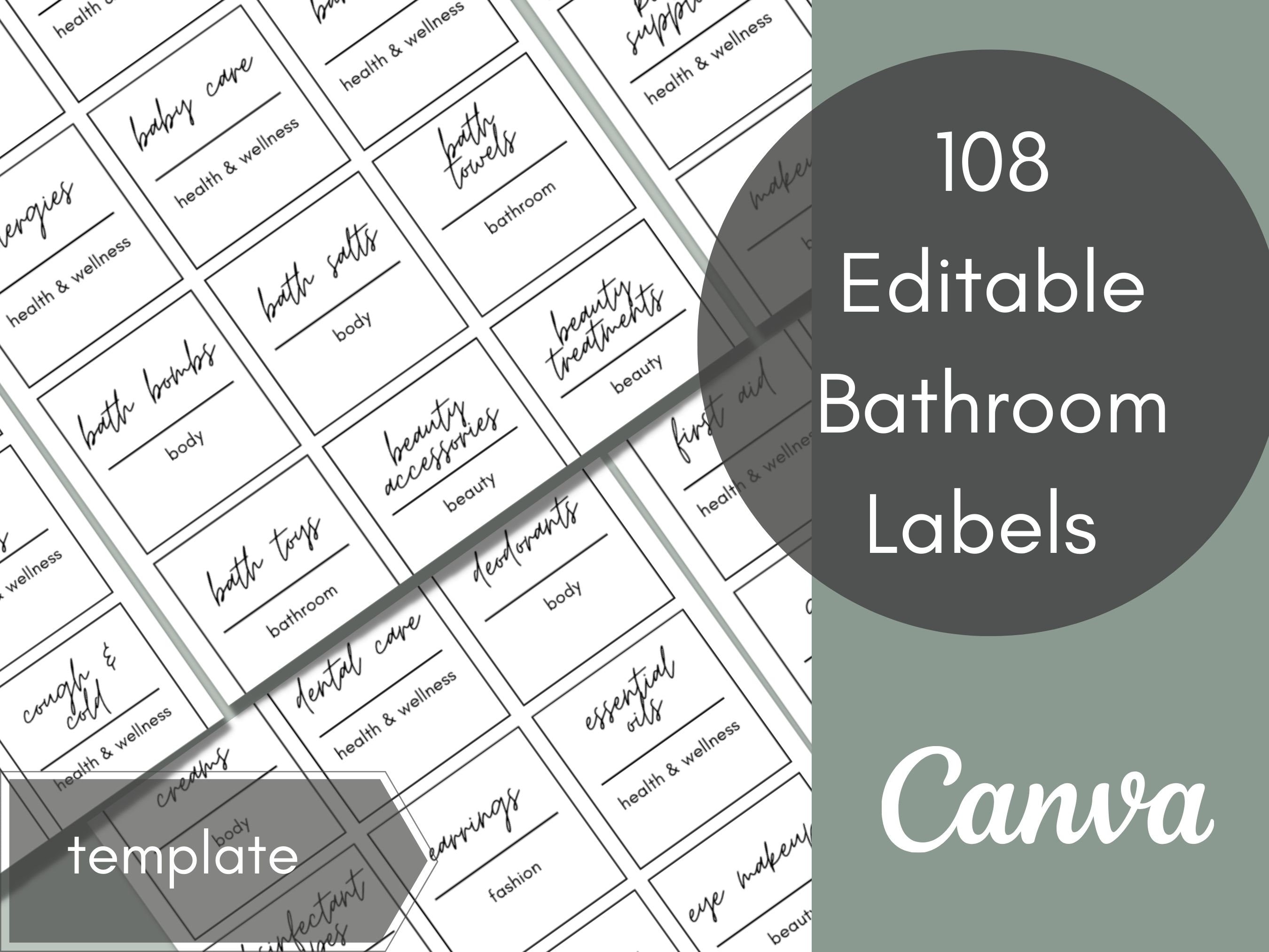 Bathroom Labels / Bathroom Label/ Labels / Canva Labels Template ...