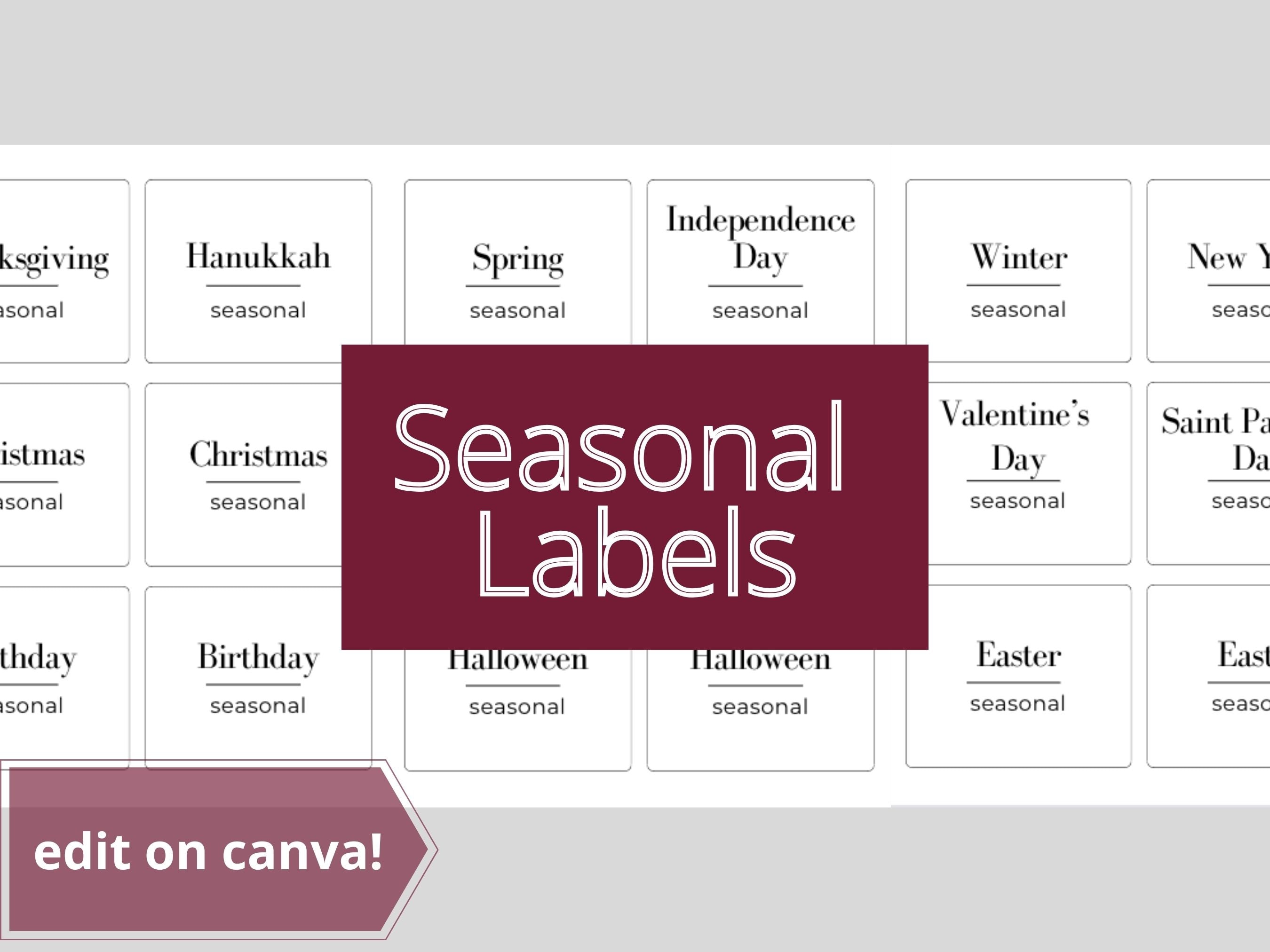 Holiday Storage Labels, Editable Holiday Labels, Holiday Organization ...