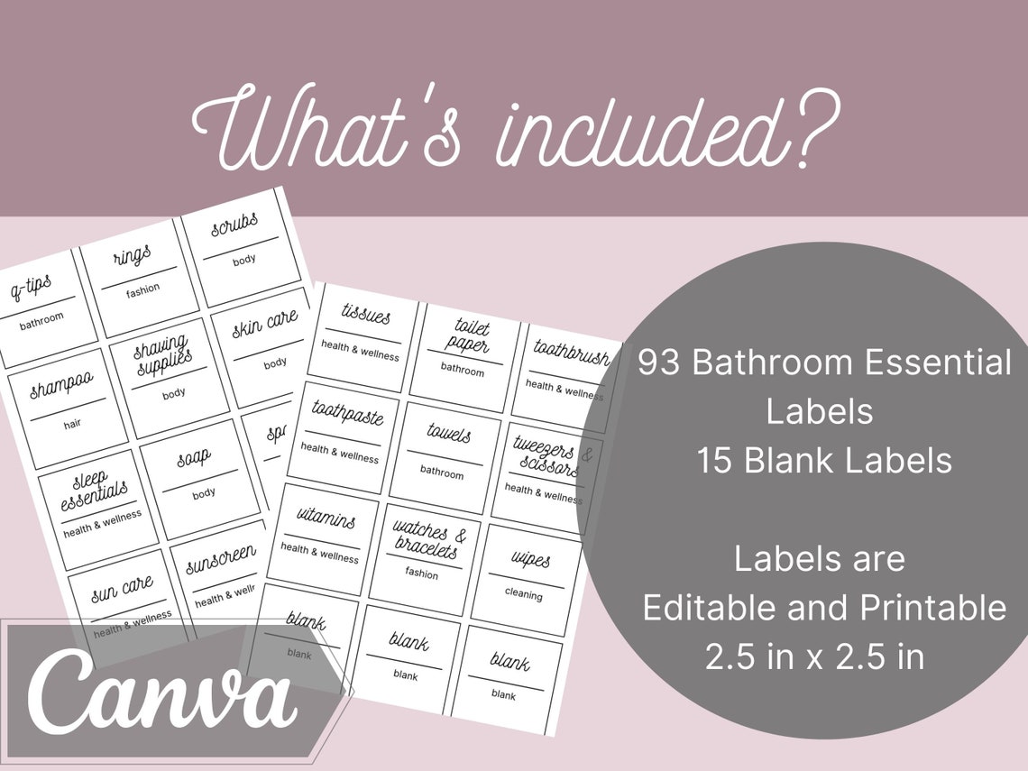 Bathroom Labels / Bathroom Label/ Labels / Canva Labels Template ...