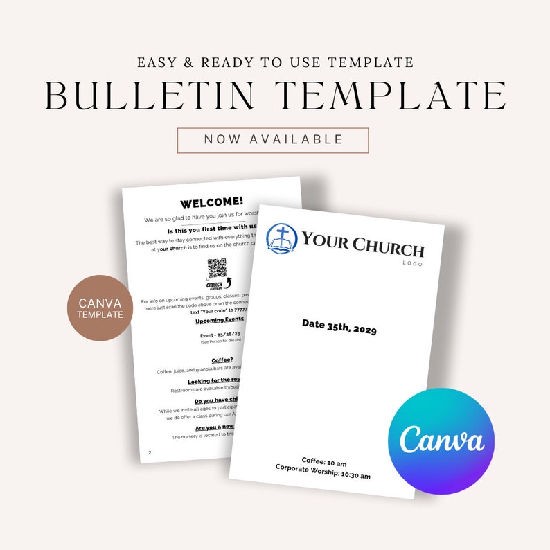 Church Bulletin Template Editable Printable in Canva Bifold Front ...