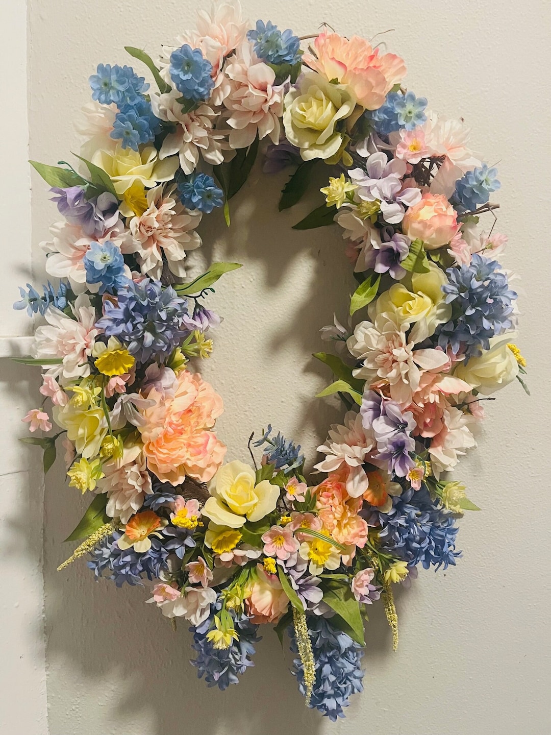 Spring Silk Flowers Pastel Colors Gift Ready Wall Hanging Wall Art Wall ...