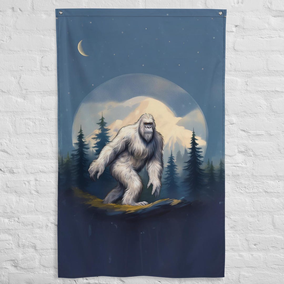 Large Yeti Wall Hanging – Vertical Nighttime Wilderness Art for Home or ...