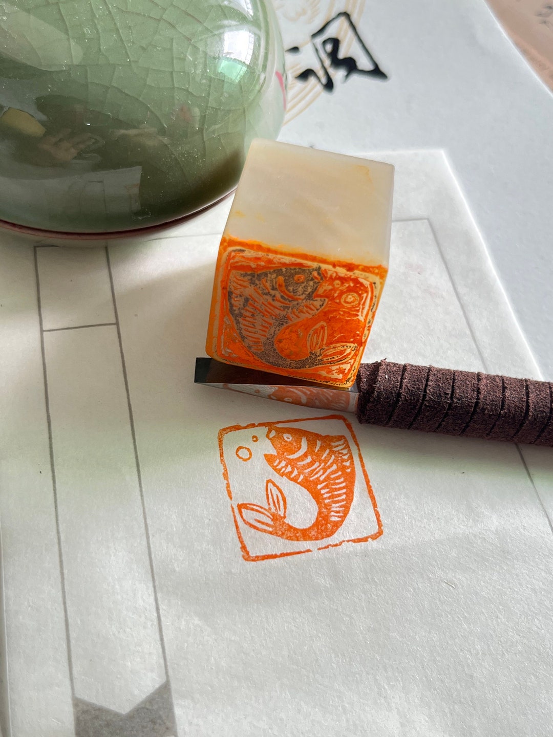 Koi Fish Stamp/chinese Seal Stone/seal Stone Engraving/traditional ...