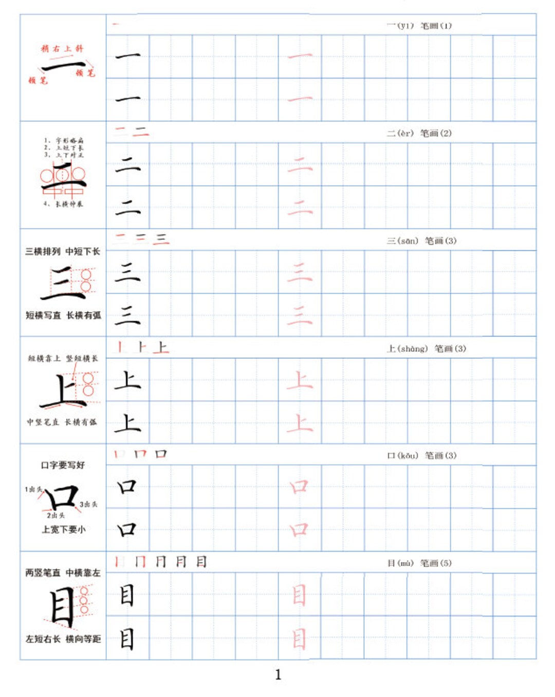 Chinese Characters Writing Worksheet Level 1-2/printable Chinese ...