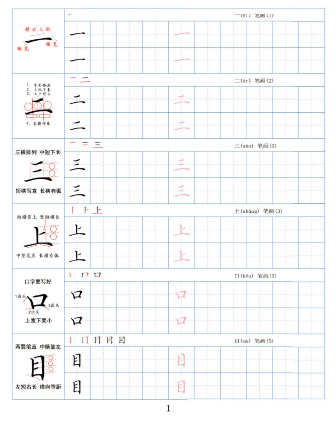 Chinese Characters Writing Worksheet Level 1-2/printable Chinese ...