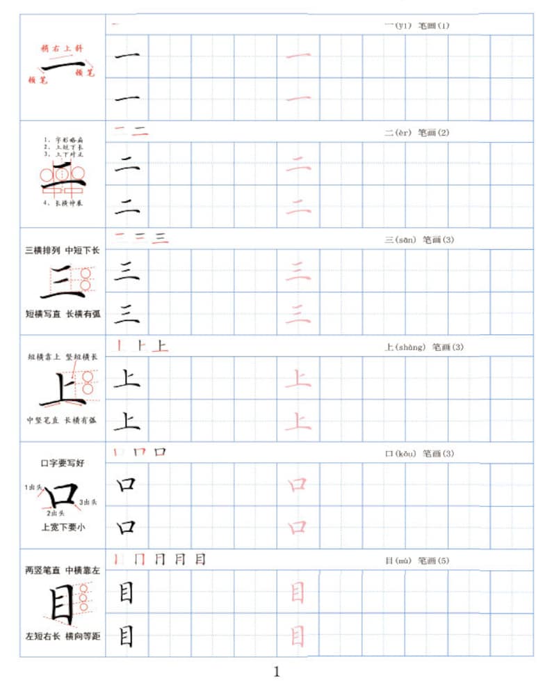 Chinese Characters Writing Worksheet Level 1-2/printable Chinese ...