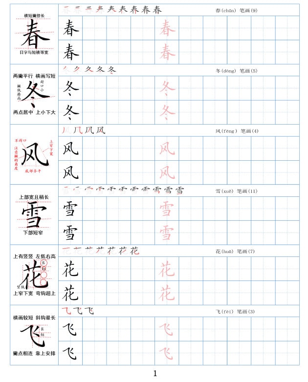 Chinese Characters Writing Worksheet Level 1-2/printable Chinese ...