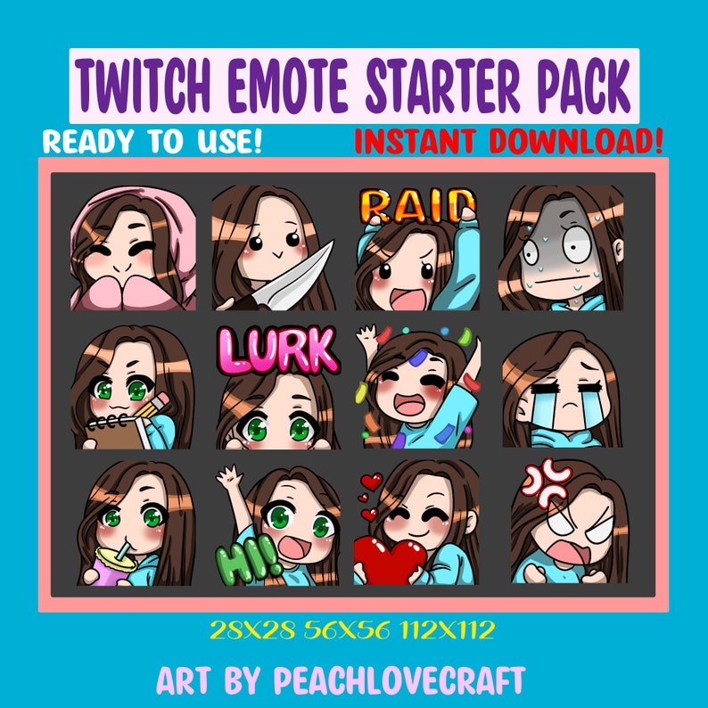 Chibi Girl Emote Pack for Twitch Streamers Discord Emotes Brown Hair ...