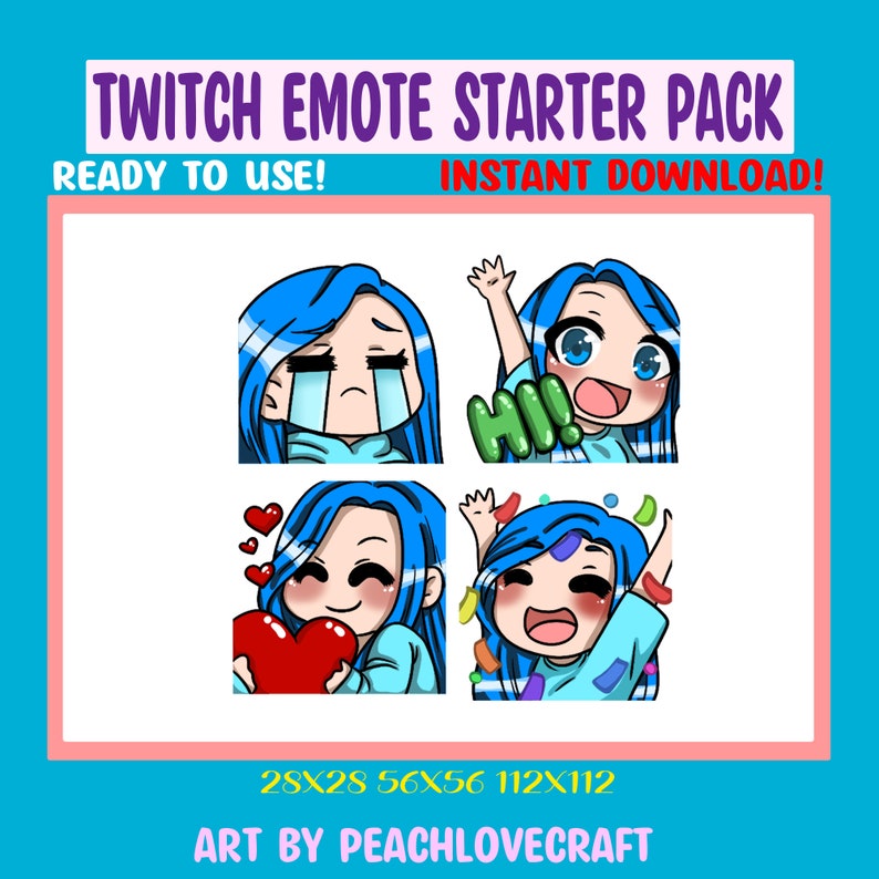 Chibi Girl Emote Pack for Twitch Streamers Discord Emotes Blue Hair ...