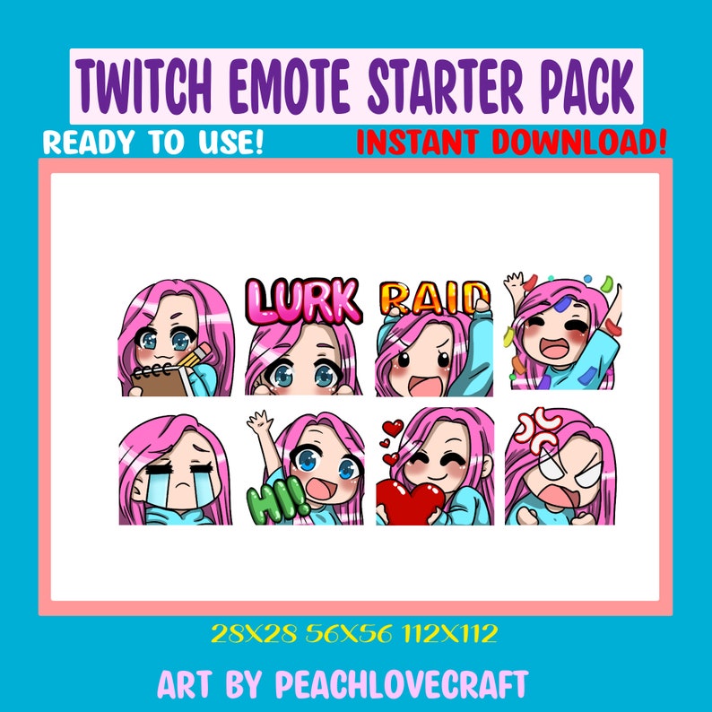 Chibi Girl Emote Pack for Twitch Streamers Discord Emotes Pink Hair ...