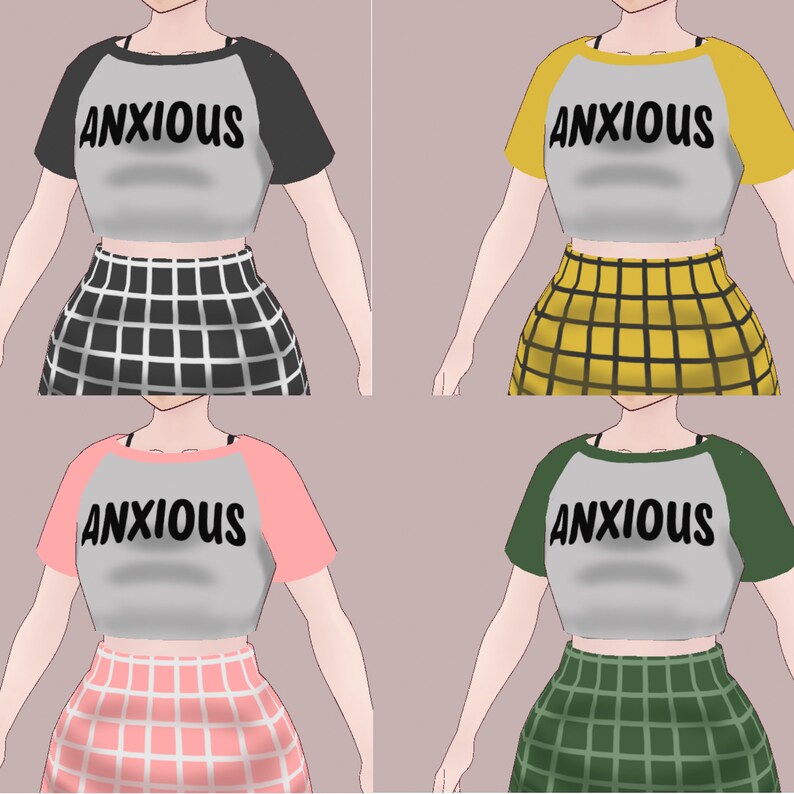 Vroid Model Assets Clothing Texture anxious Anxiety Crop Top for 3D ...