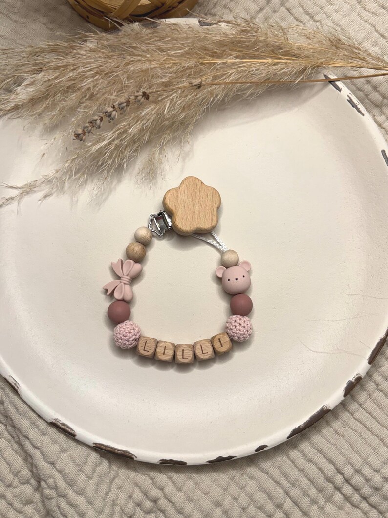 Personalized Pacifier Chain With Name | Mouse and Bow in Pink as a Gift ...