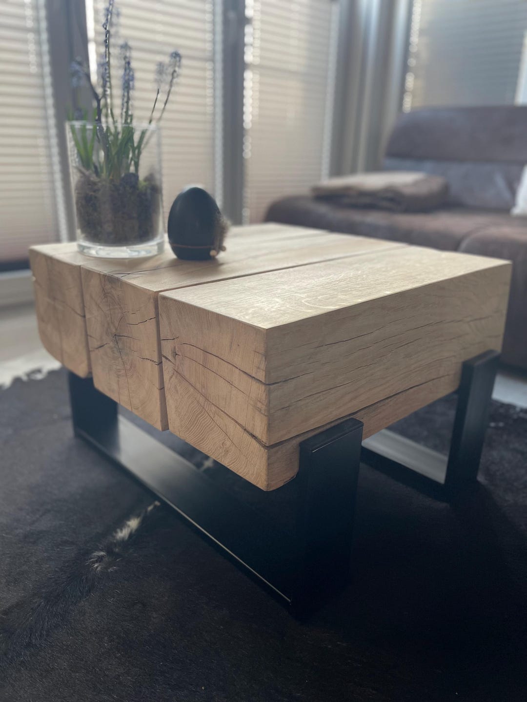 Custom-made Oak Coffee Table Lowboard Console Table Solid Wood Beam ...