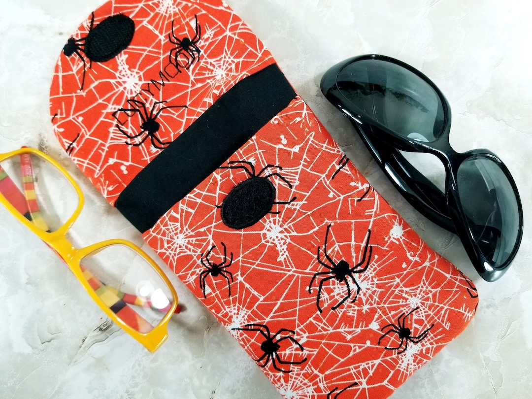 Witchy Spiders on Bold Orange Eyeglass Case Holds 2 Pairs Fall Orange ...