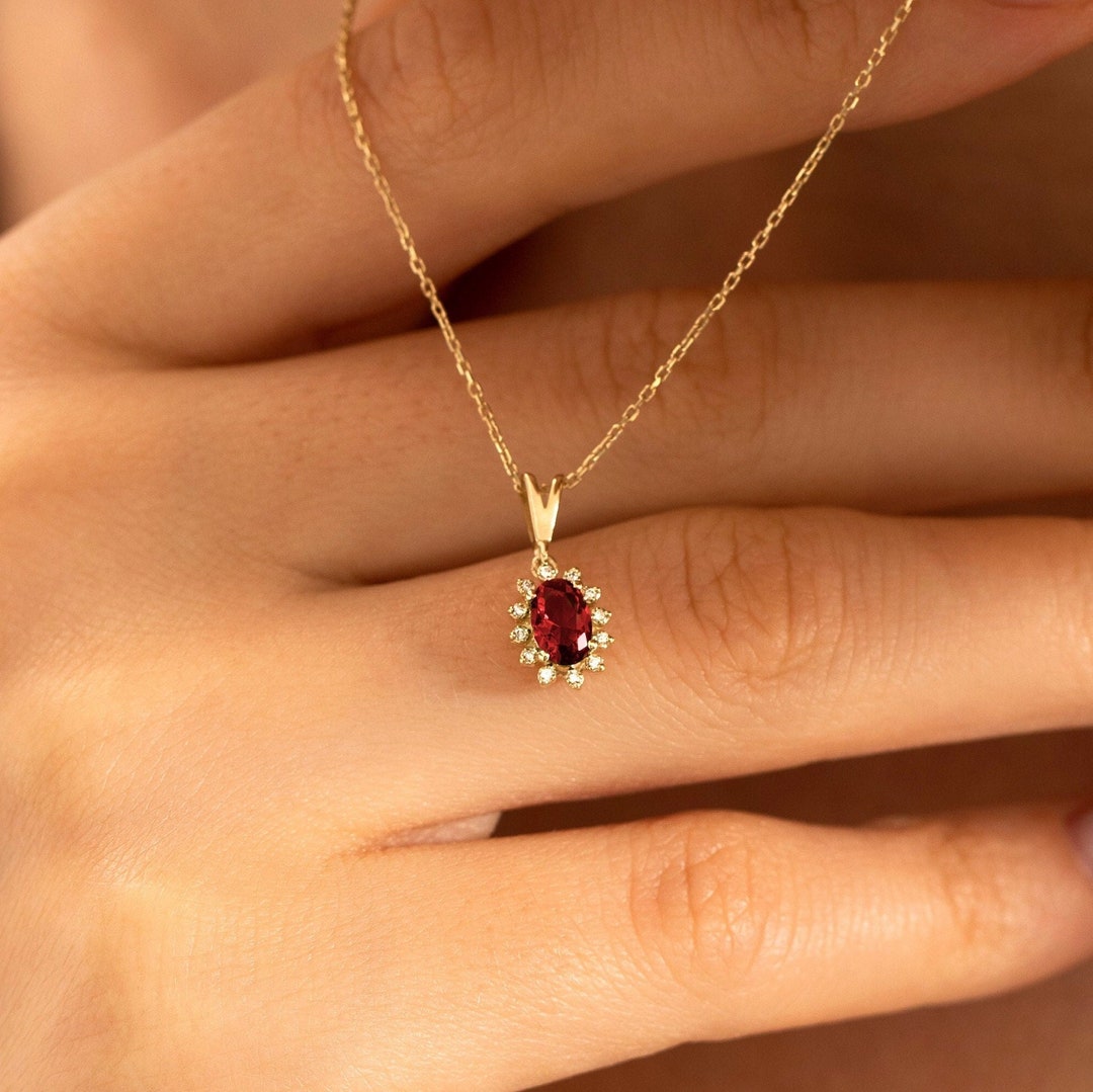 Red Ruby Necklace Jewelry for Women | Dainty Diamond Ruby Pendant in ...