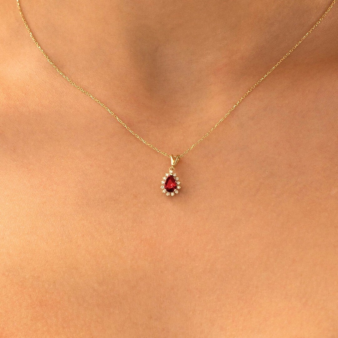 Red Ruby Necklace in 14k Solid Gold for Women Diamond Ruby Jewelry ...