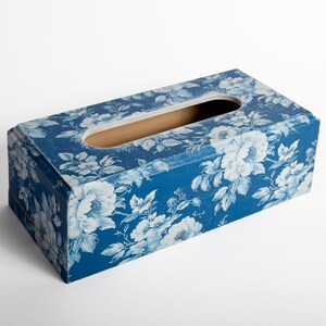 Blue Floral Wooden Tissue Box Cover: Decoupage Bamboo Rectangle - Etsy