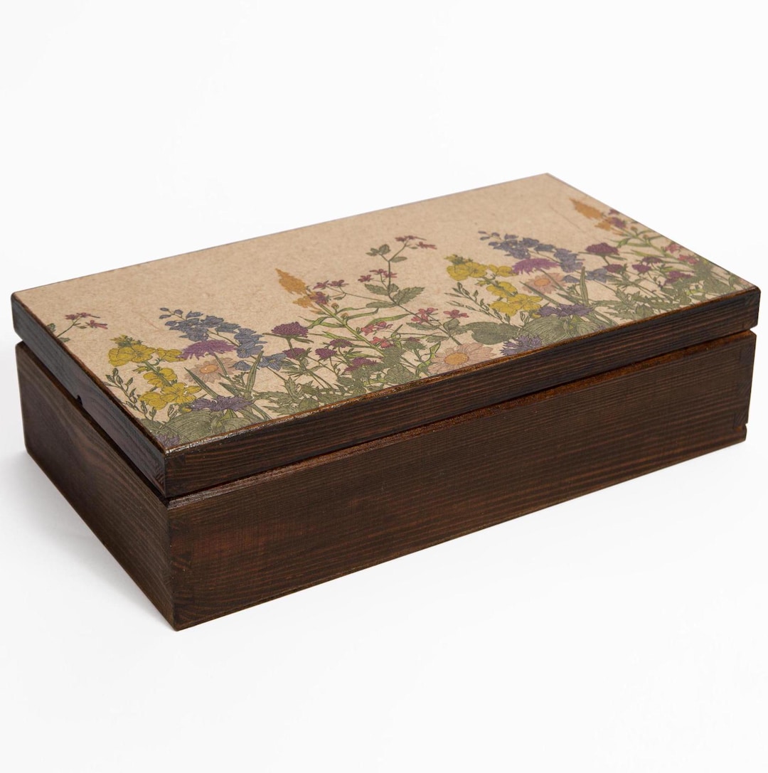 Flowers Wooden Tea Box, Gift Mother Day, Tea Bags Organiser, Storage ...